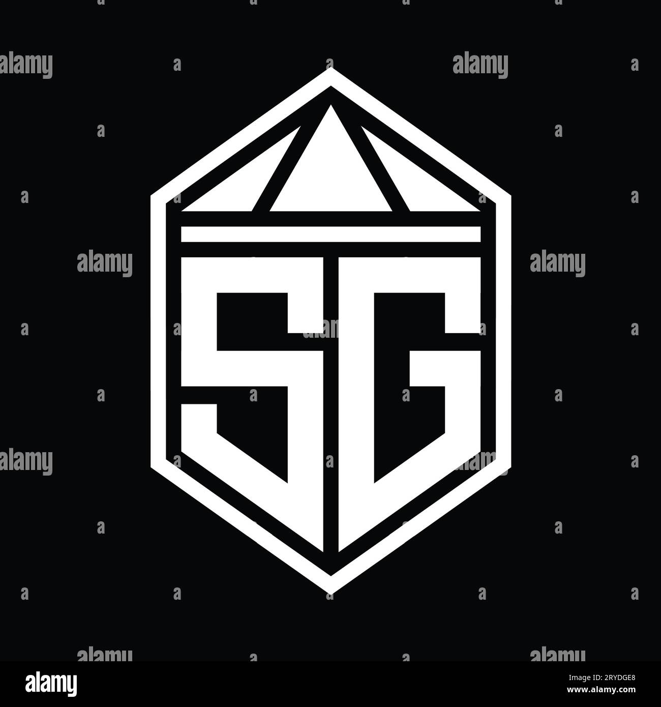 SG Letter Logo monogram simple hexagon shield shape with triangle crown ...