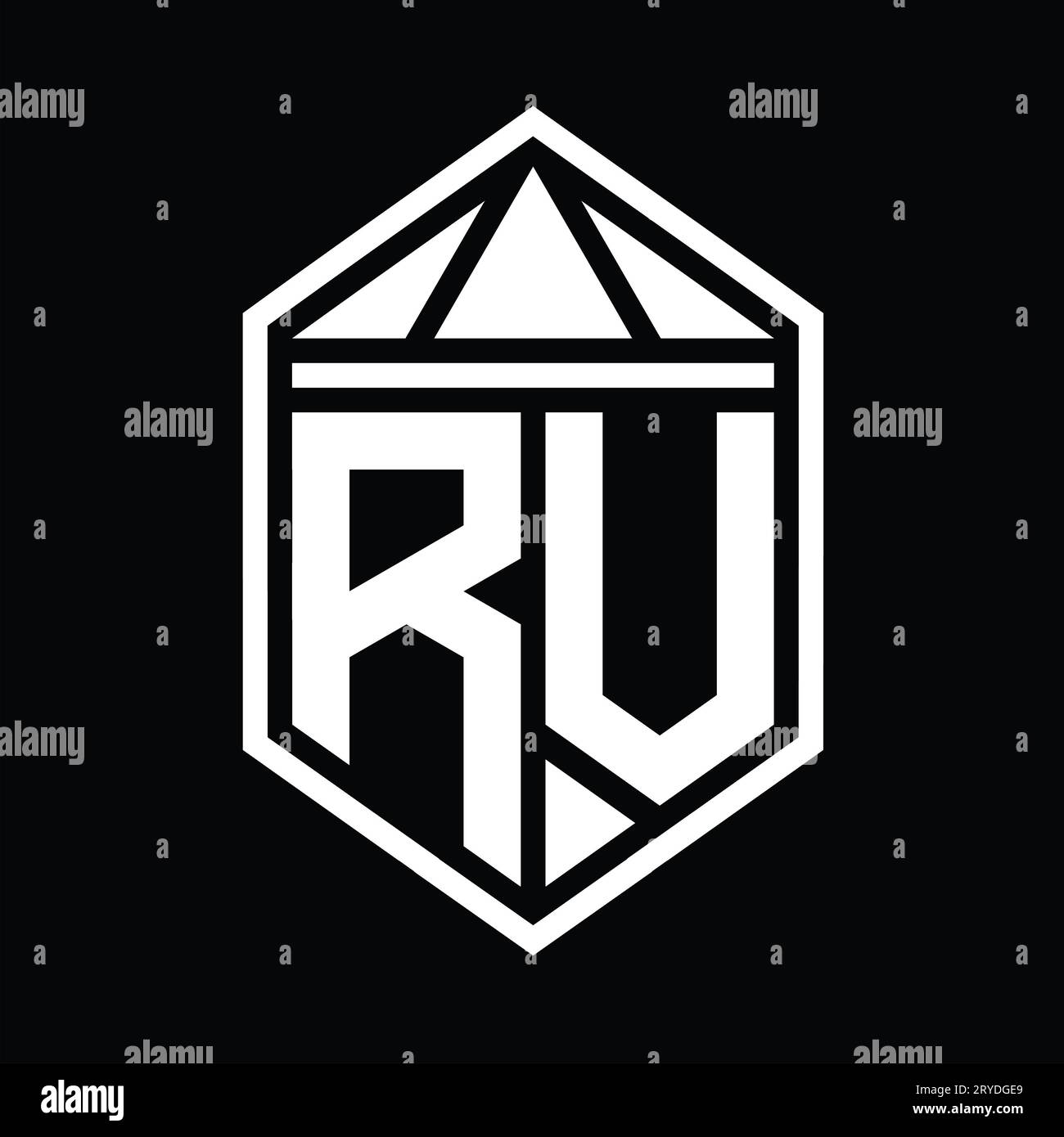 RV Letter Logo monogram simple hexagon shield shape with triangle crown ...