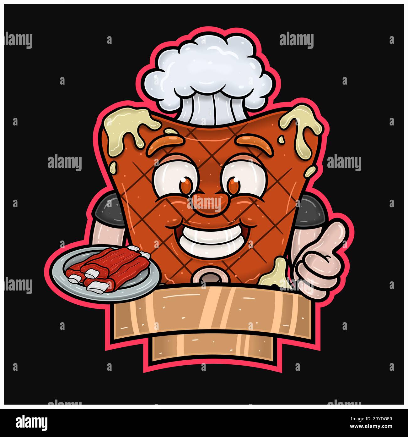 Mascot Cartoon of Meat Steak With Meat In Plate And Happy Face. With ...