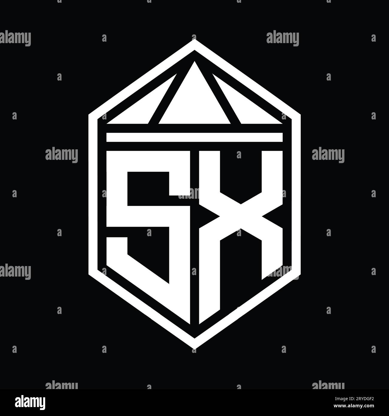 SX Letter Logo monogram simple hexagon shield shape with triangle crown ...