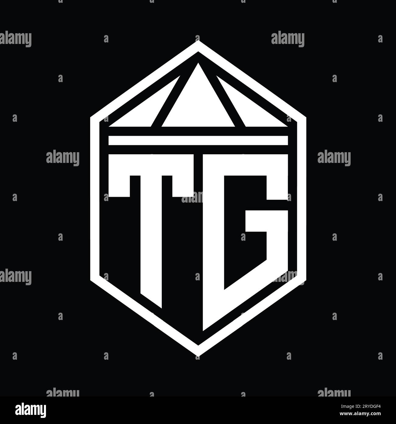 TG Letter Logo monogram simple hexagon shield shape with triangle crown ...
