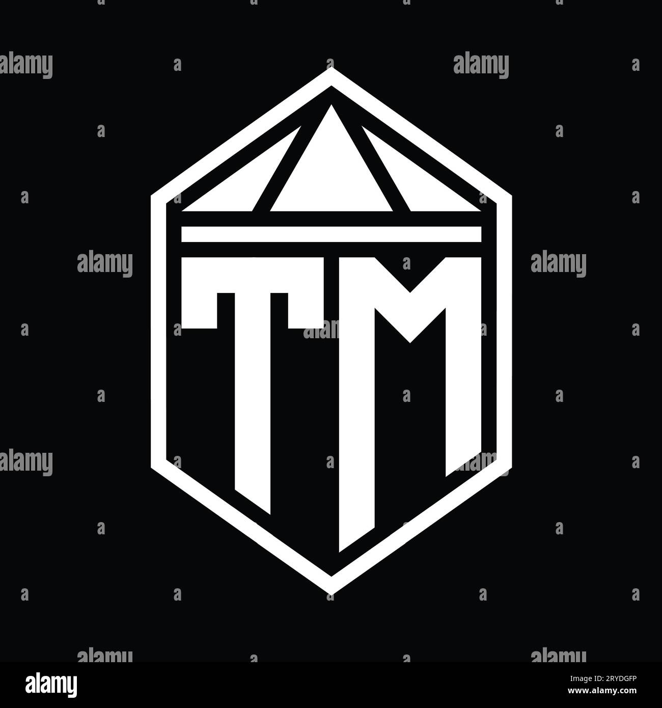 TM Letter Logo monogram simple hexagon shield shape with triangle crown isolated style design ...
