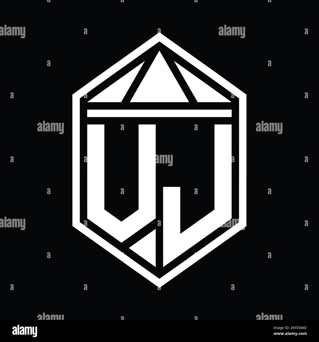 VJ Letter Logo monogram simple hexagon shield shape with triangle crown isolated style design ...