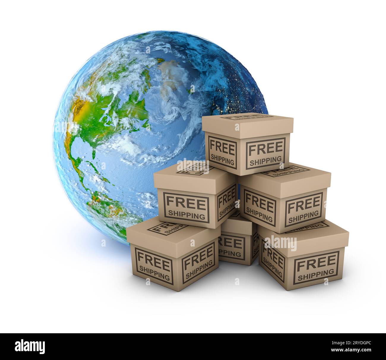 Planet earth and boxes Stock Photo - Alamy