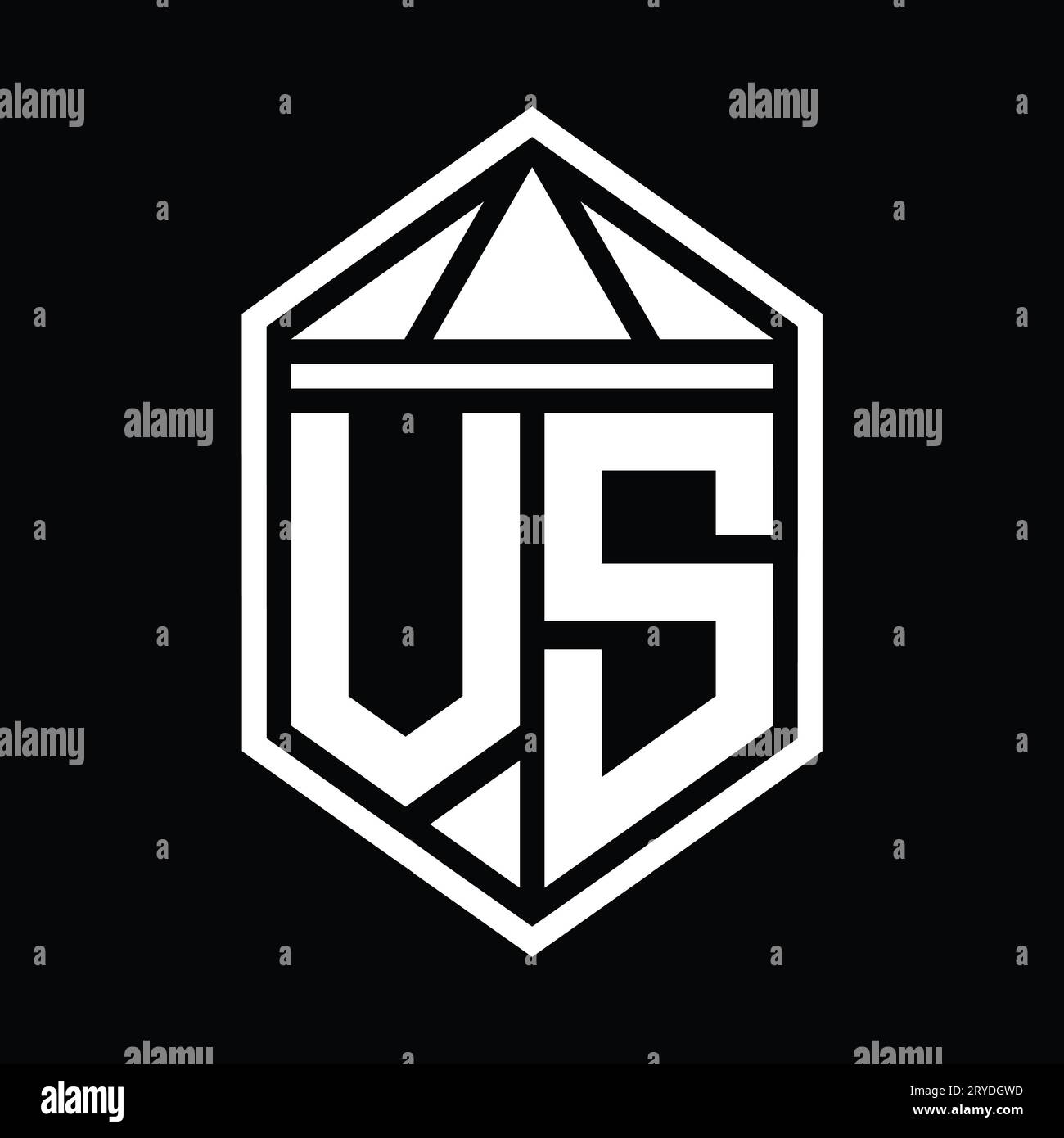 VS Letter Logo monogram simple hexagon shield shape with triangle crown isolated style design ...