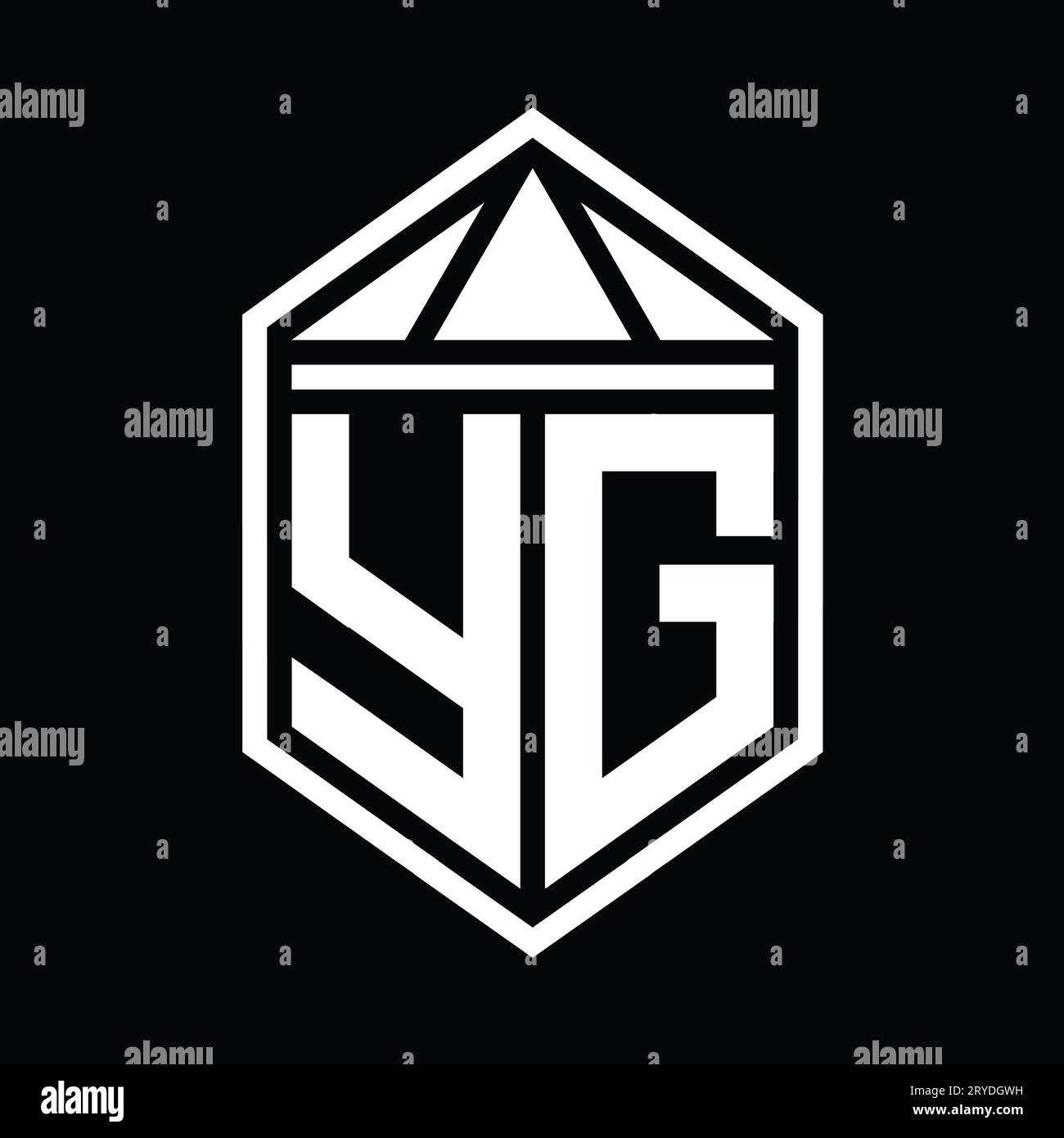 YG Letter Logo monogram simple hexagon shield shape with triangle crown isolated style design ...