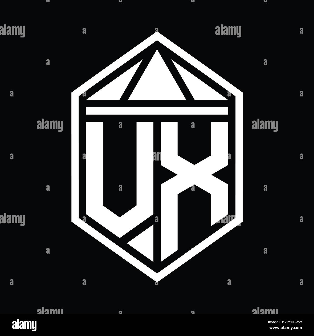 VX Letter Logo monogram simple hexagon shield shape with triangle crown isolated style design ...