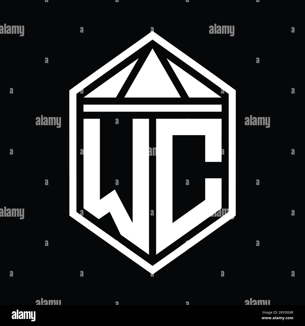 WC Letter Logo monogram simple hexagon shield shape with triangle crown isolated style design ...