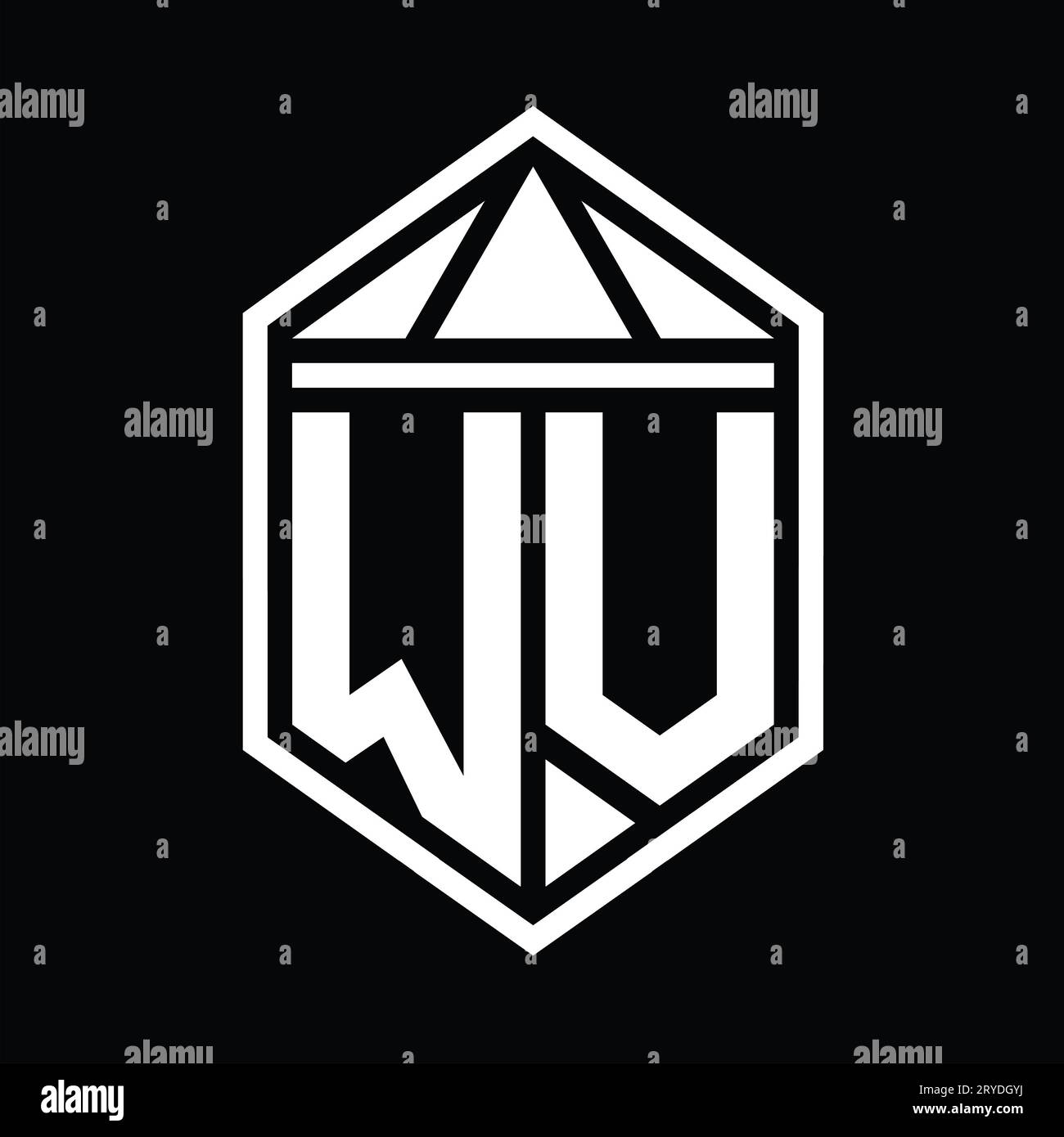 WV Letter Logo monogram simple hexagon shield shape with triangle crown ...