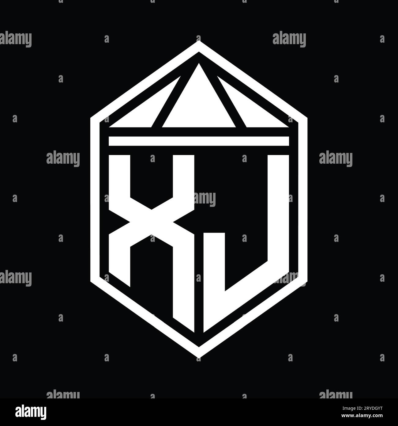 XJ Letter Logo monogram simple hexagon shield shape with triangle crown isolated style design ...
