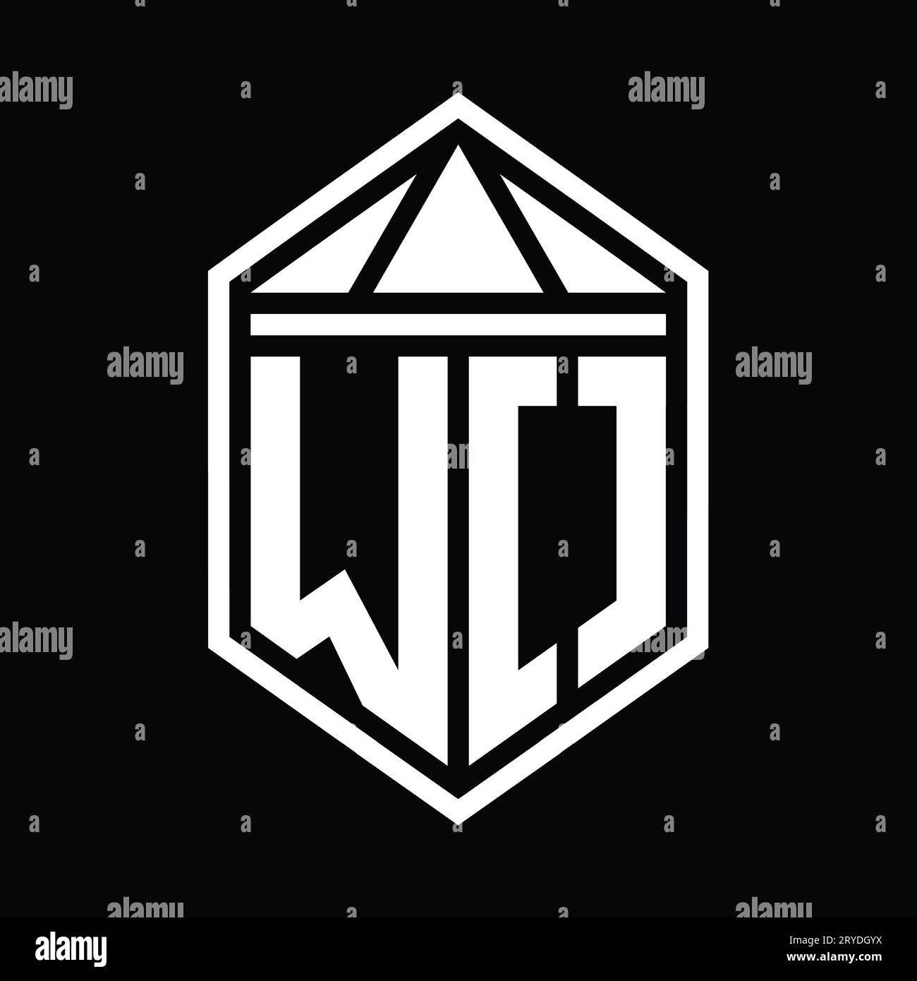 WO Letter Logo monogram simple hexagon shield shape with triangle crown ...