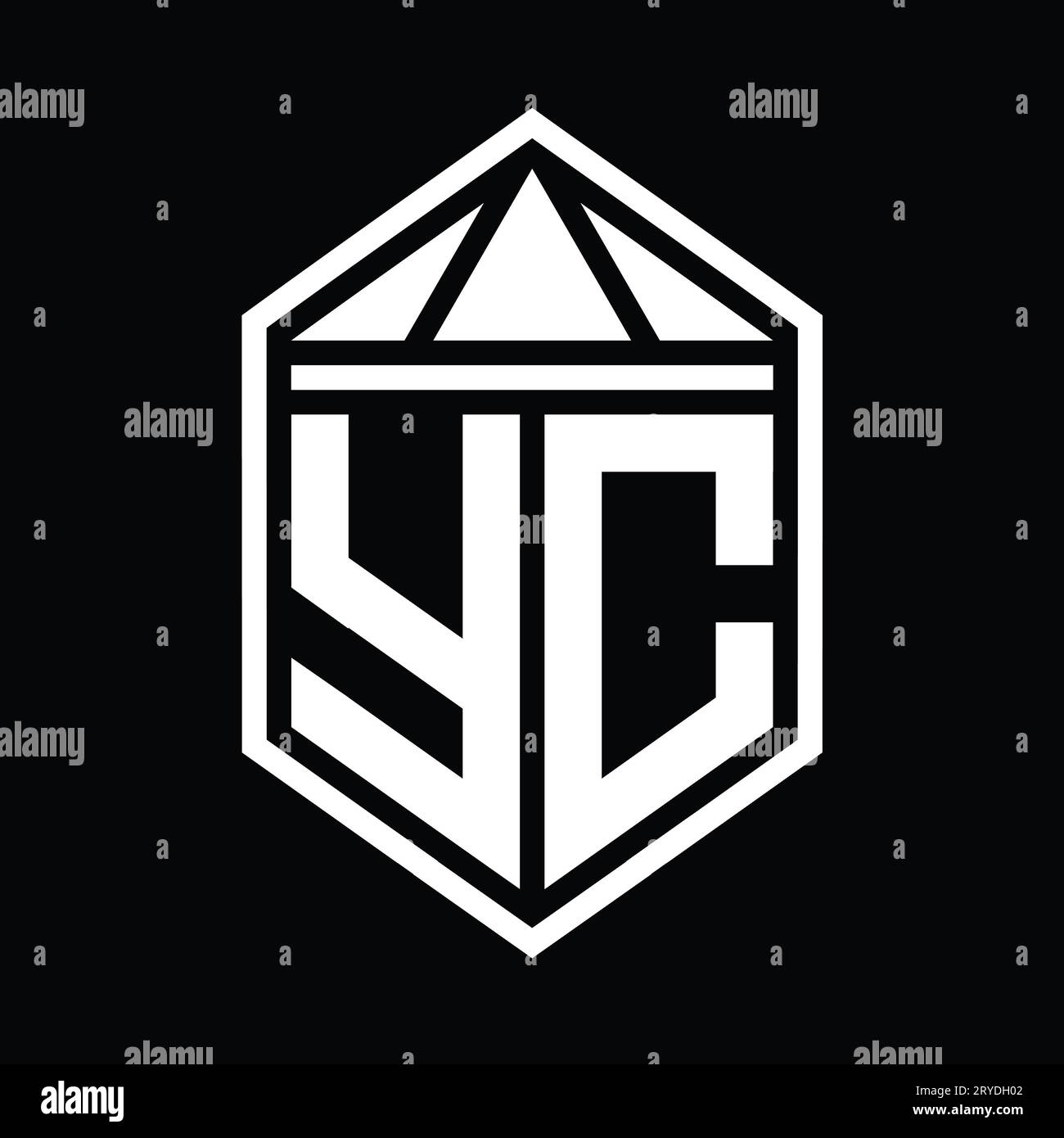 YC Letter Logo monogram simple hexagon shield shape with triangle crown ...