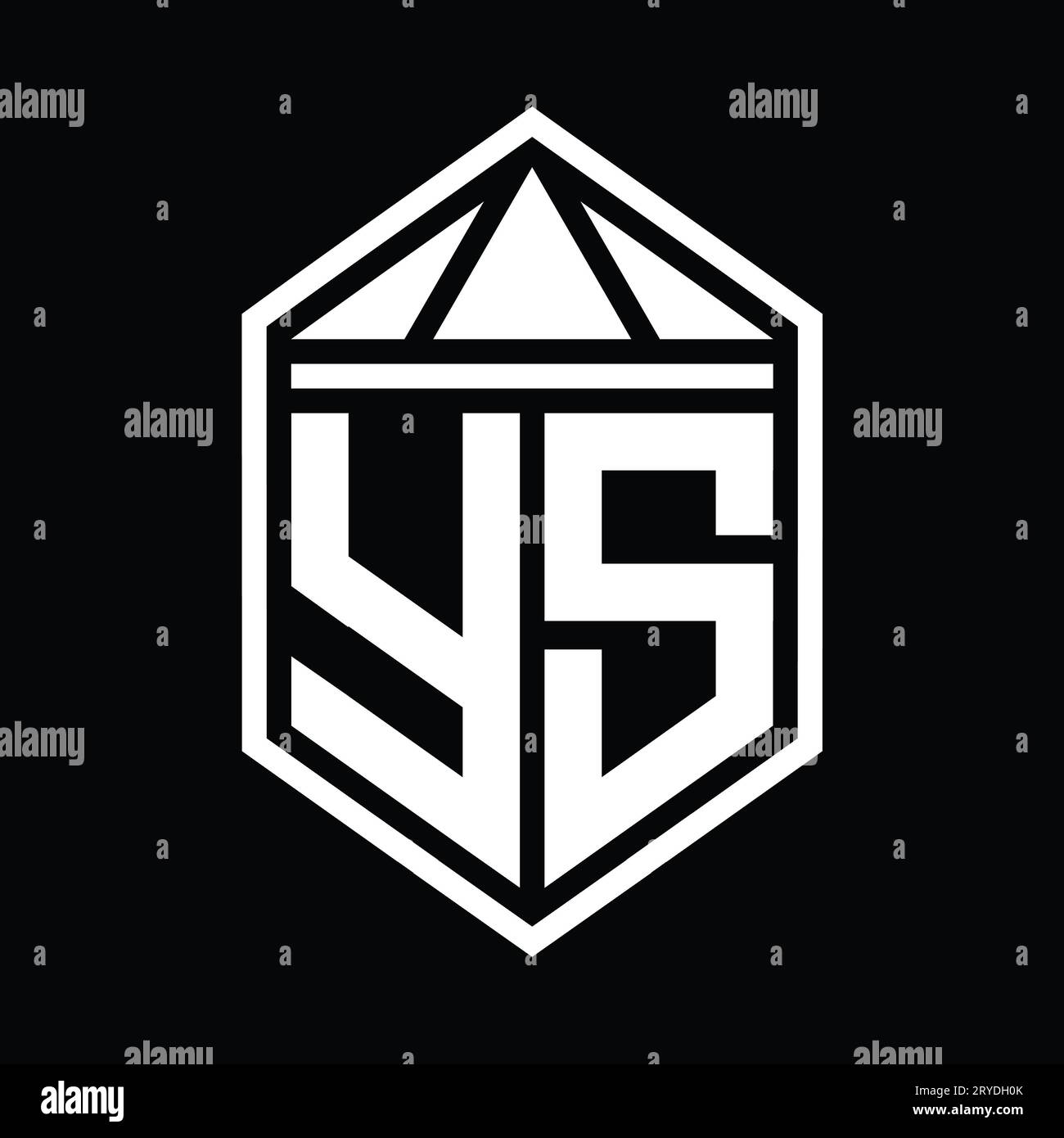 YS Letter Logo monogram simple hexagon shield shape with triangle crown isolated style design ...