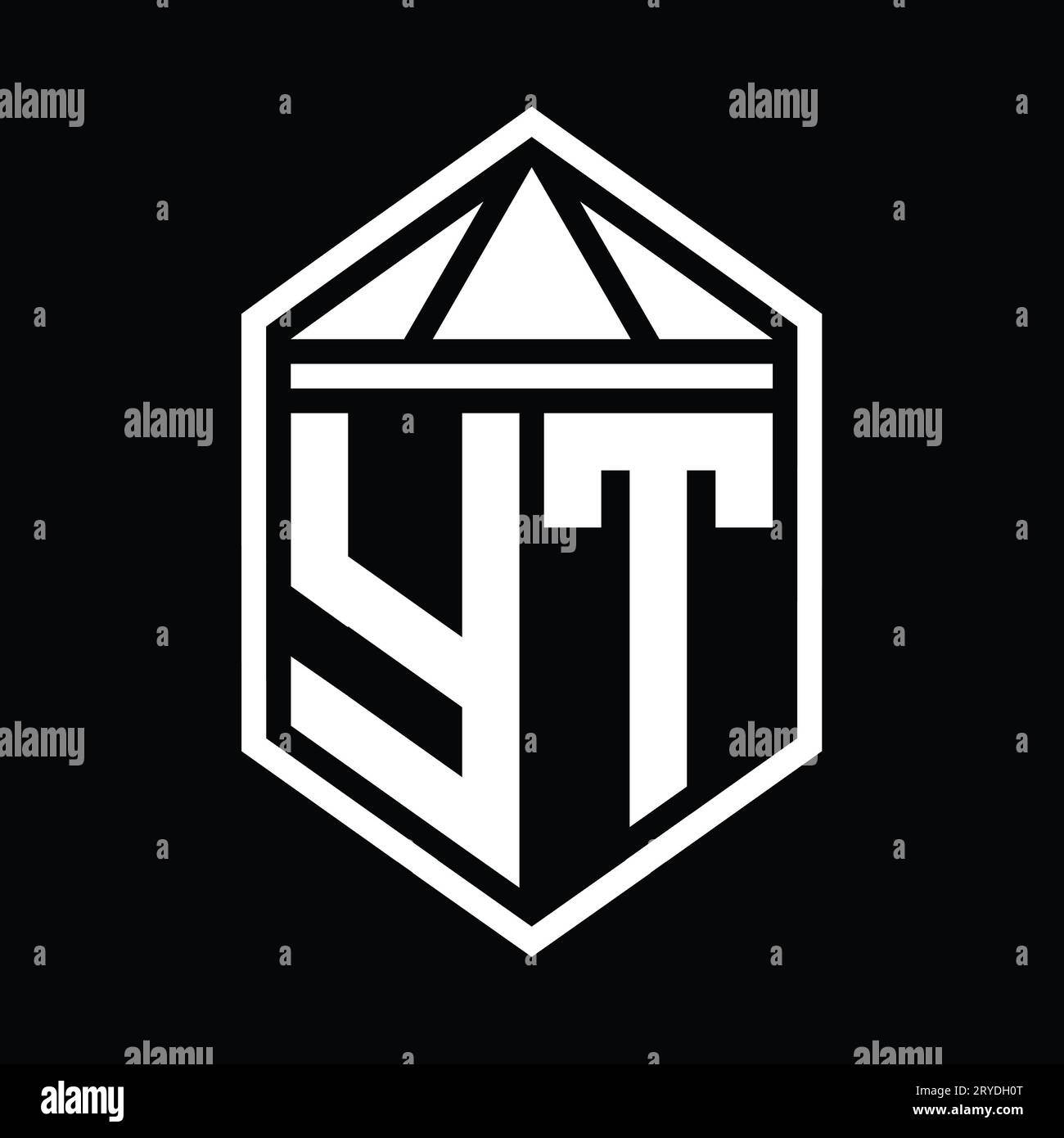 YT Letter Logo monogram simple hexagon shield shape with triangle crown isolated style design ...