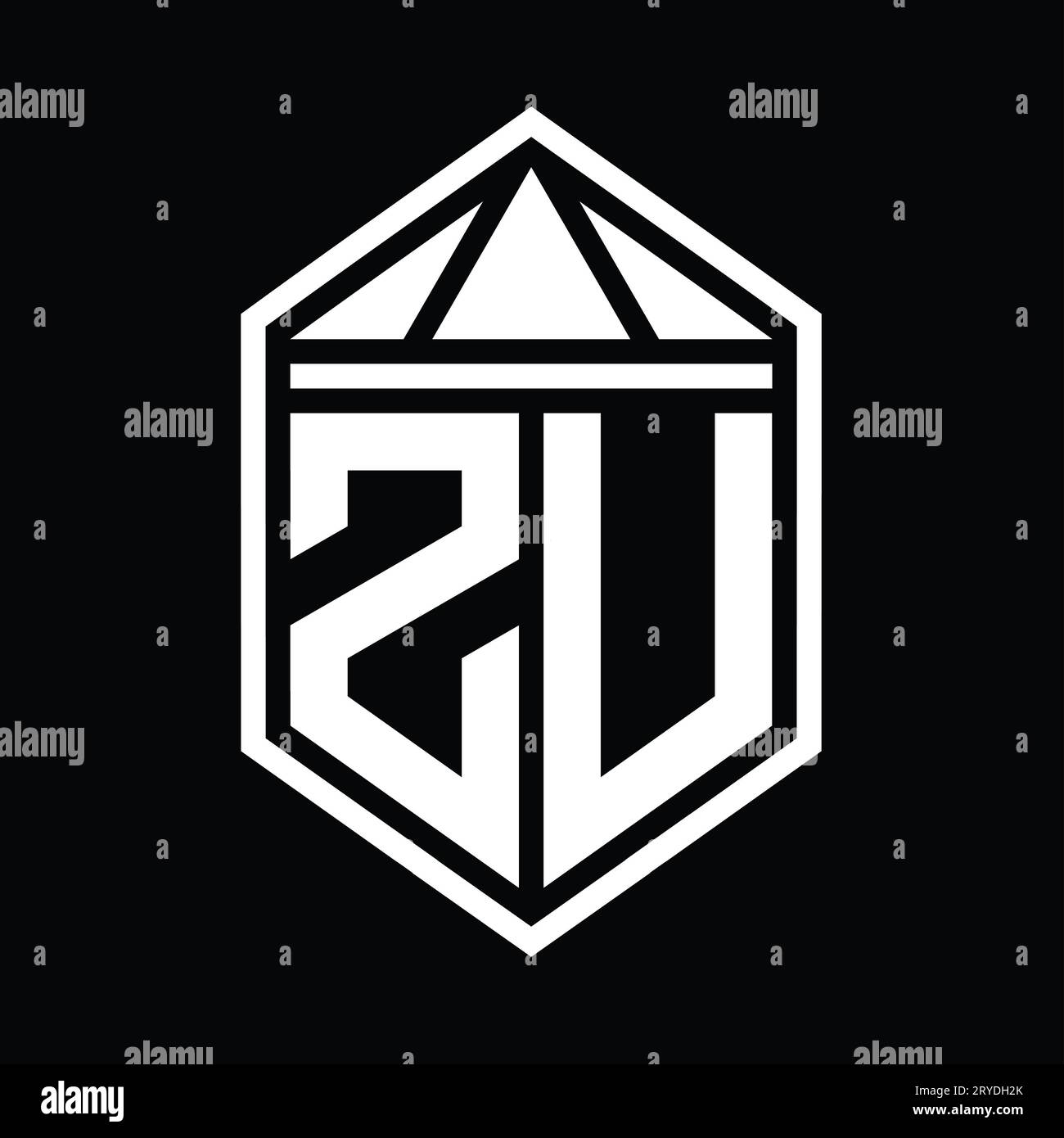 ZU Letter Logo monogram simple hexagon shield shape with triangle crown isolated style design ...