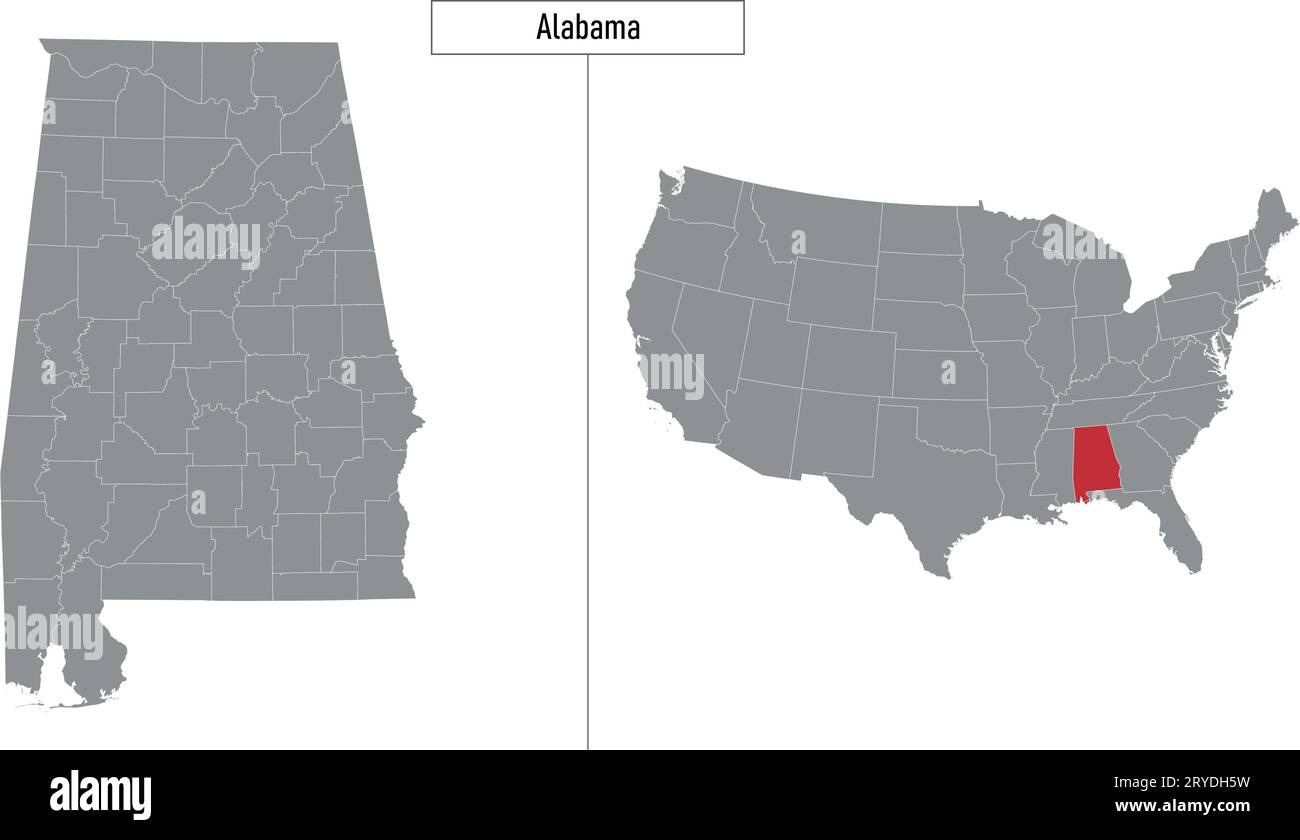 Simple map of Alabama state of United States and location on USA map ...