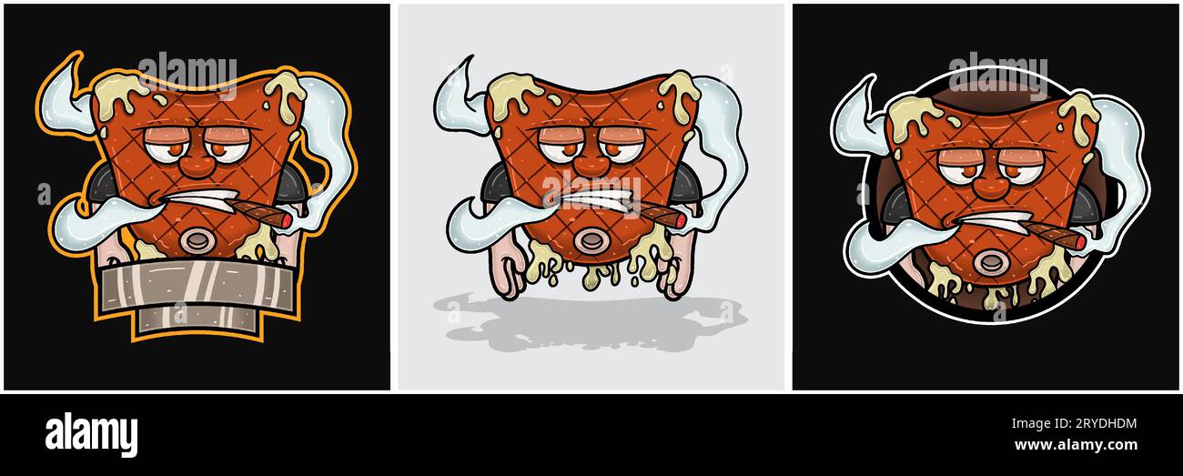 Set Of Beef Steak Mascot Cartoon With Smooking. For Food, Meat ...