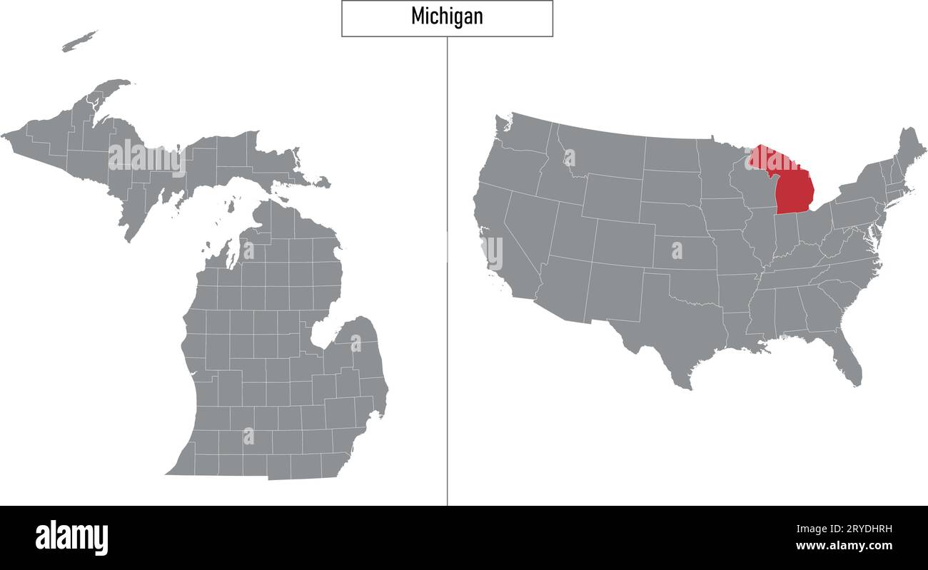 Simple map of Michigan state of United States and location on USA map ...