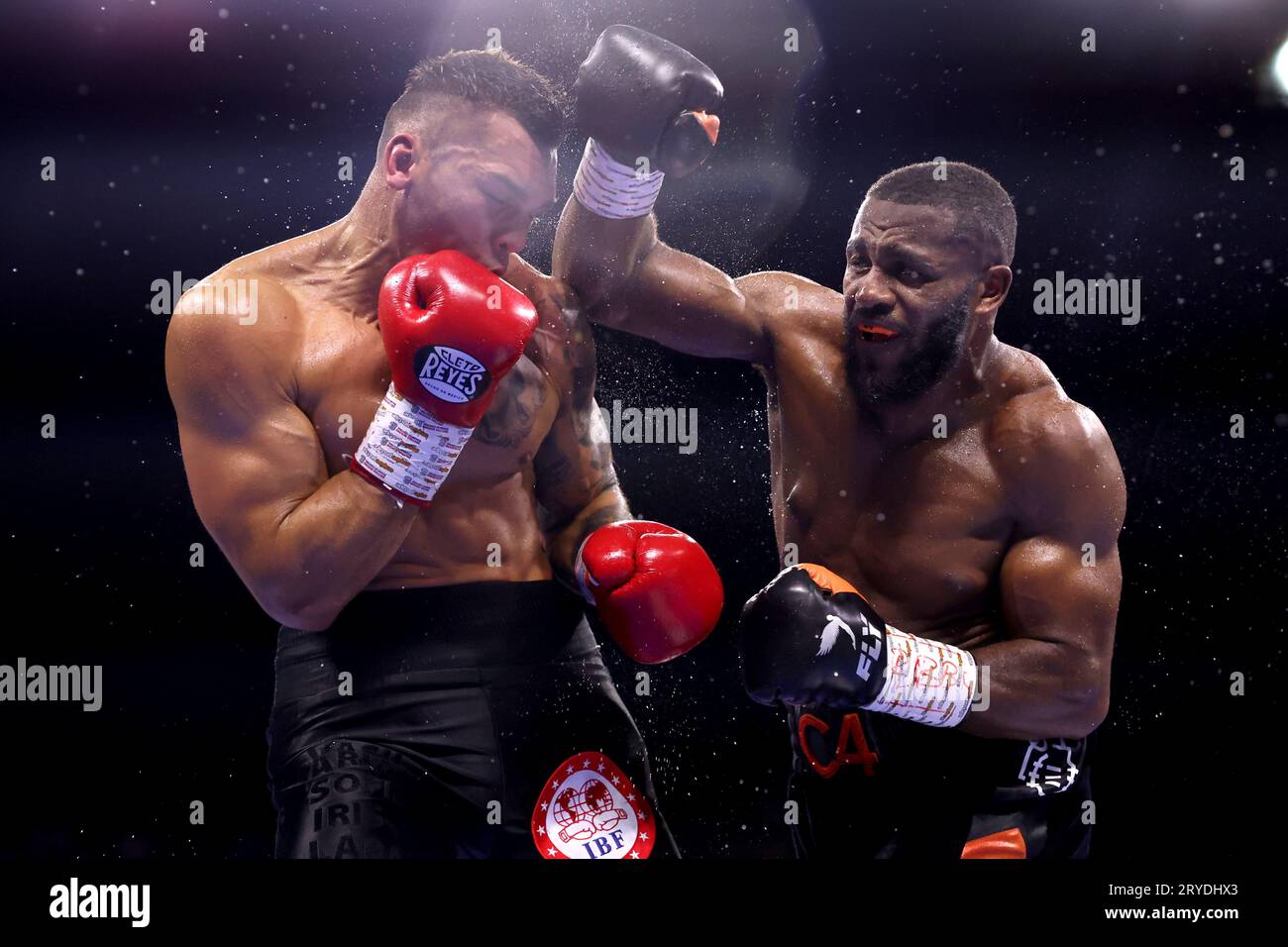 Cheavon Clarke (right) and Vasil Ducar in action during the ...