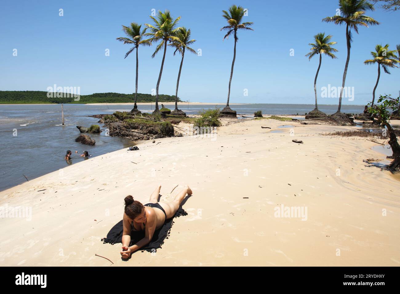 Tourist and locals enjoys on the Caju-Una beach during heat wave with temperature 39 degrees ...