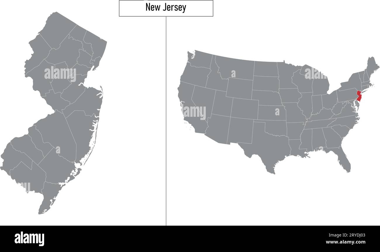 Simple map of New Jersey state of United States and location on USA map ...