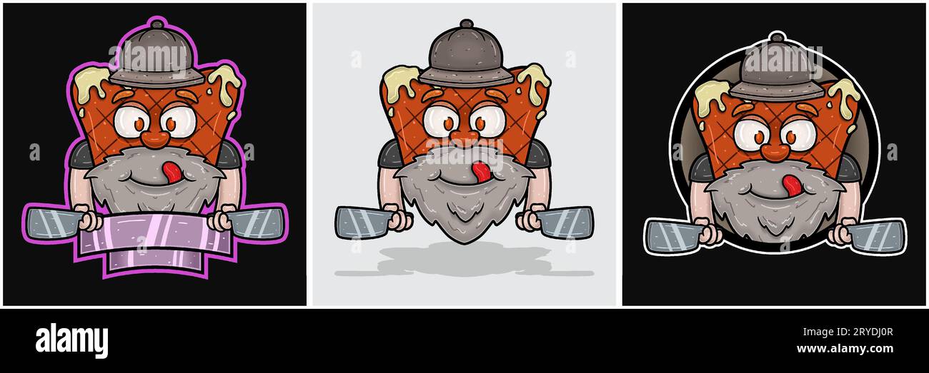 Set Of Beef Steak Mascot Cartoon With Two Knife. For Food, Meat ...