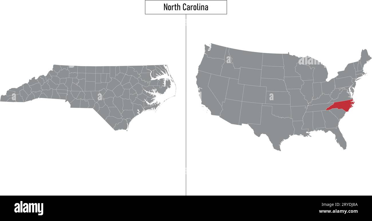 Simple map of North Carolina state of United States and location on USA ...