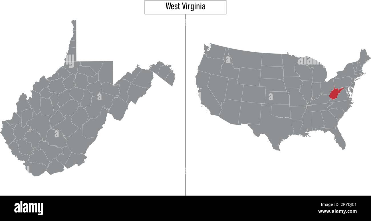 Simple map of West Virginia state of United States and location on USA ...