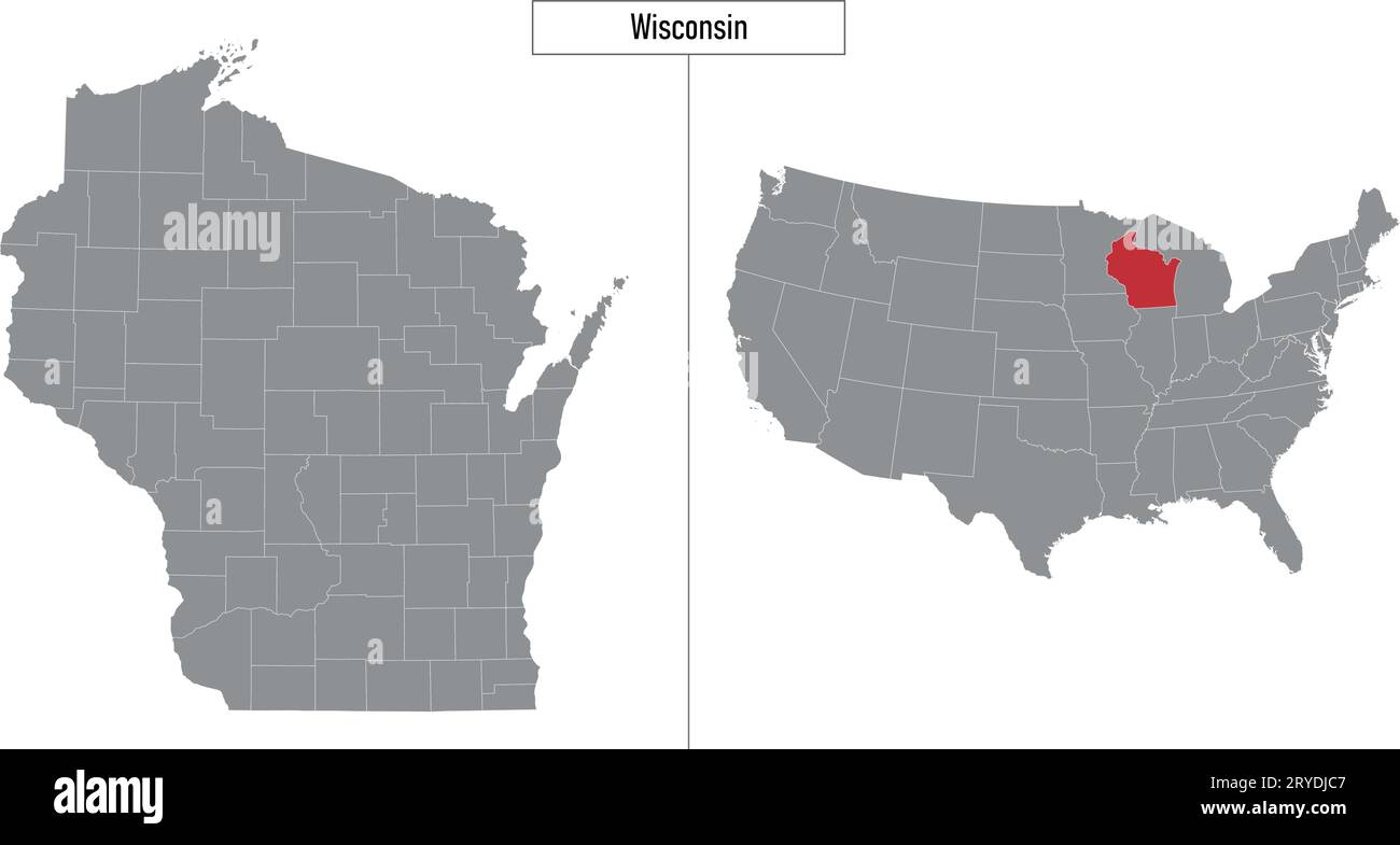 Simple map of Wisconsin state of United States and location on USA map ...