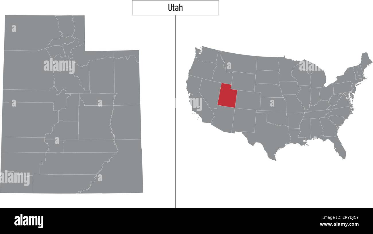 Simple map of Utah state of United States and location on USA map Stock ...