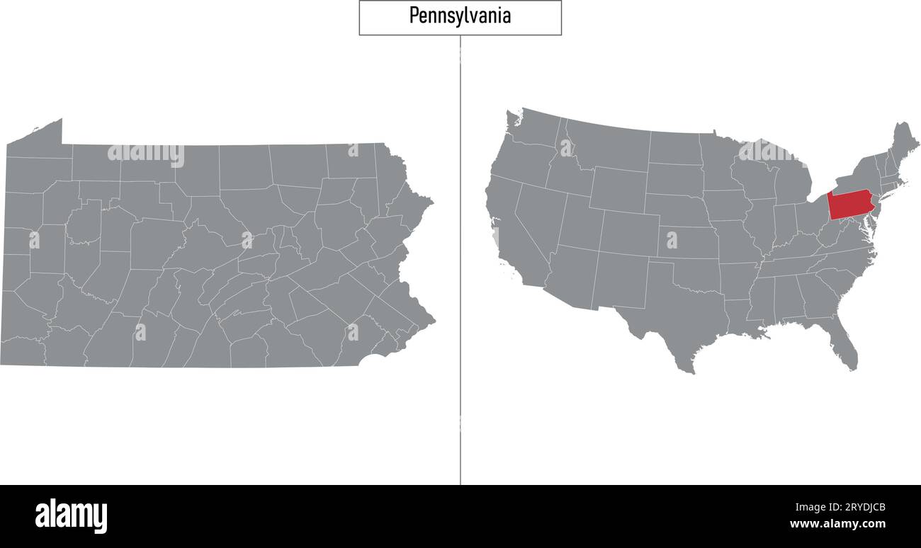 Simple map of Pennsylvania state of United States and location on USA ...