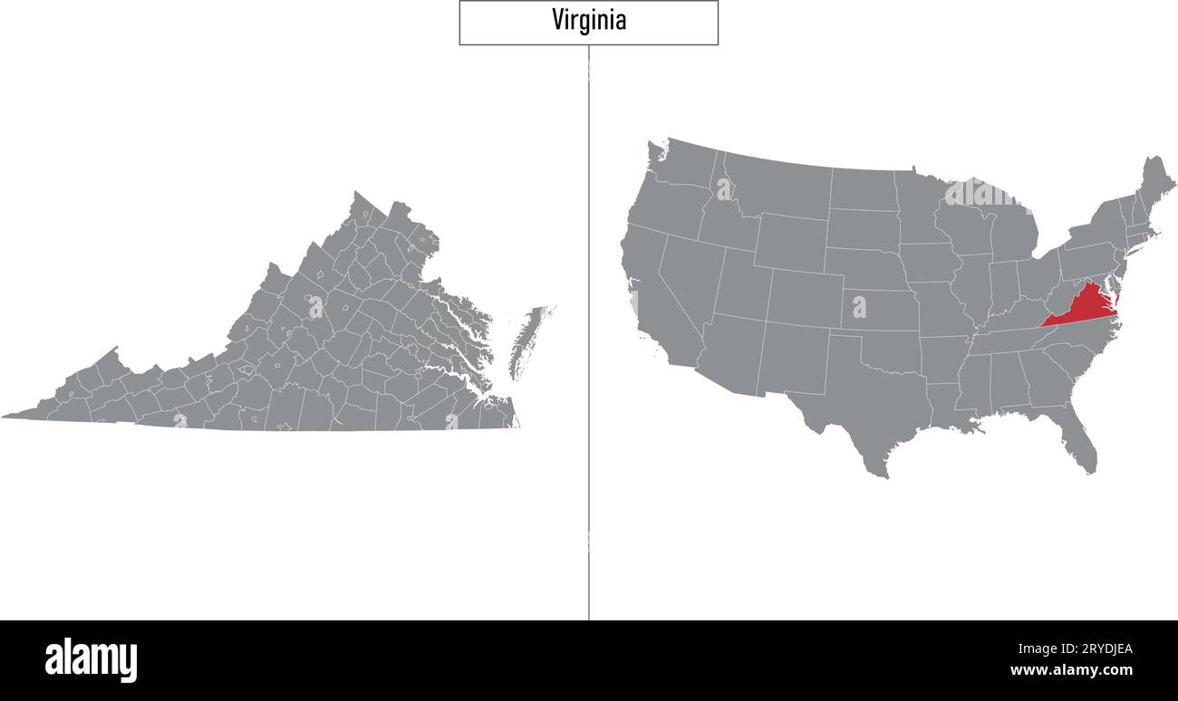 Simple map of Virginia state of United States and location on USA map ...