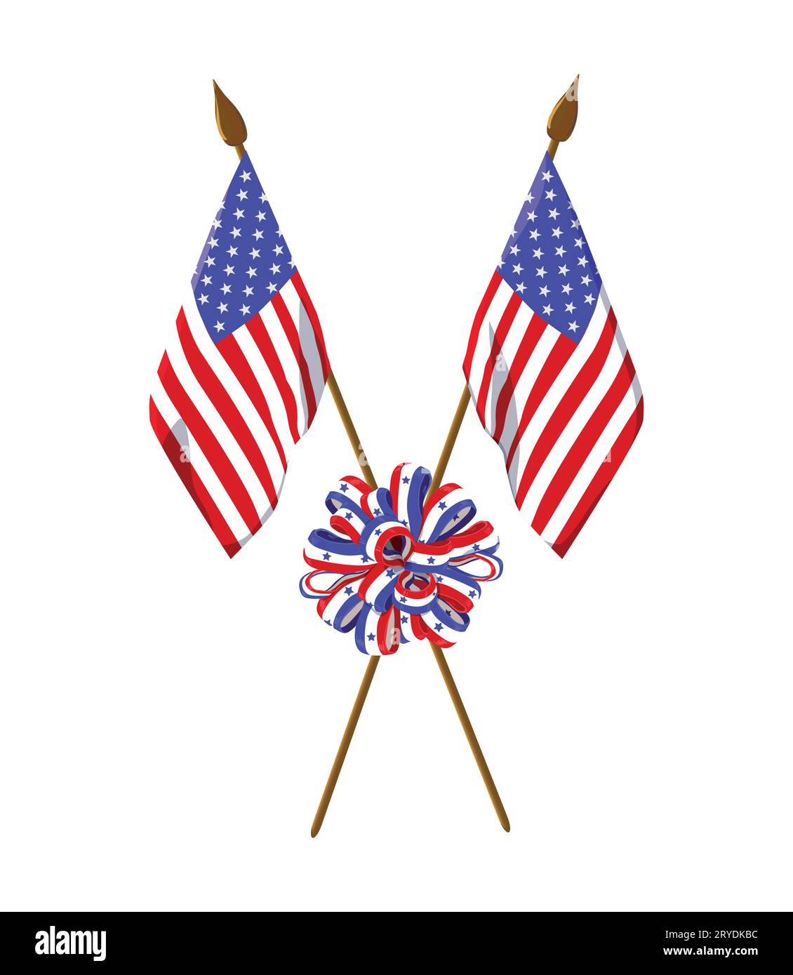 US flags and a striped ribbon bow on a white background. Vector ...