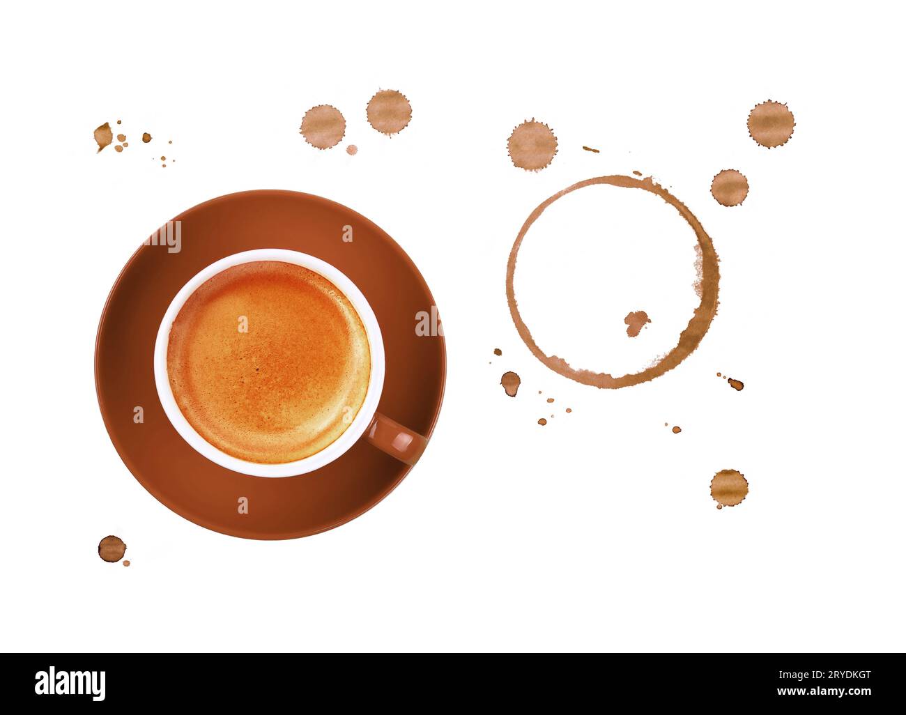Coffee cup, stains and drops on white background Stock Photo - Alamy