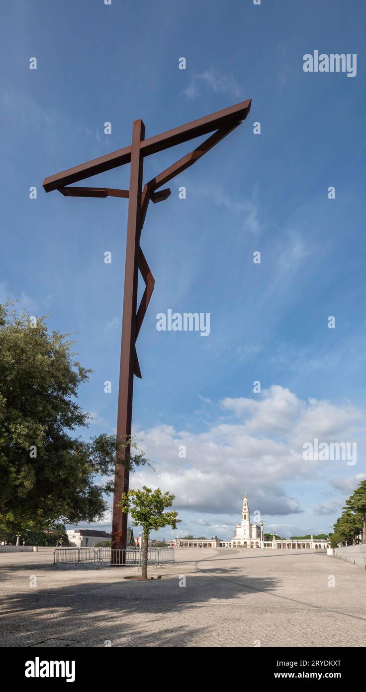 High Cross steel sculpture at the Sanctuary of Fatima in Portugal ...