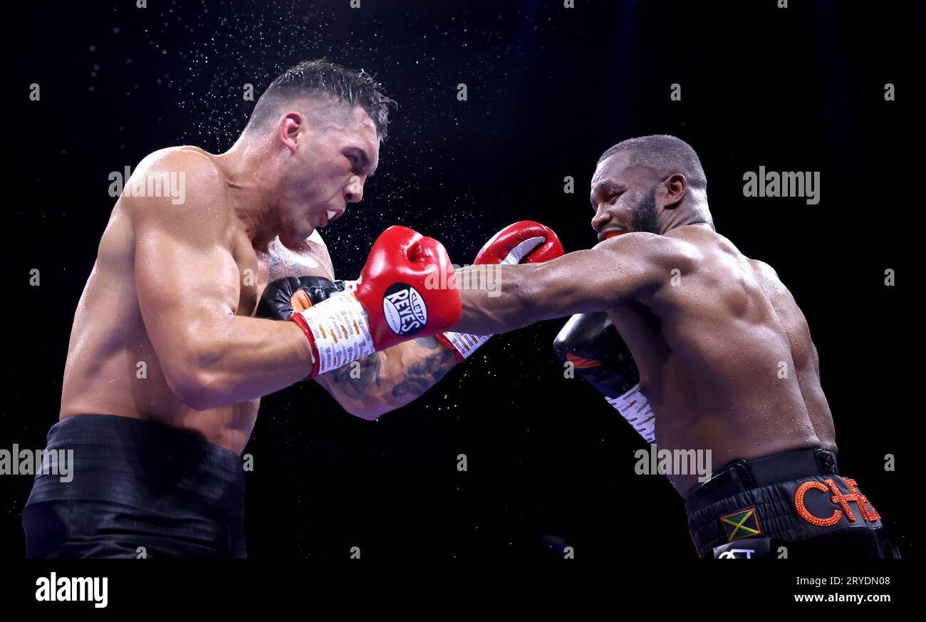 Cheavon Clarke (right) and Vasil Ducar in action during the ...