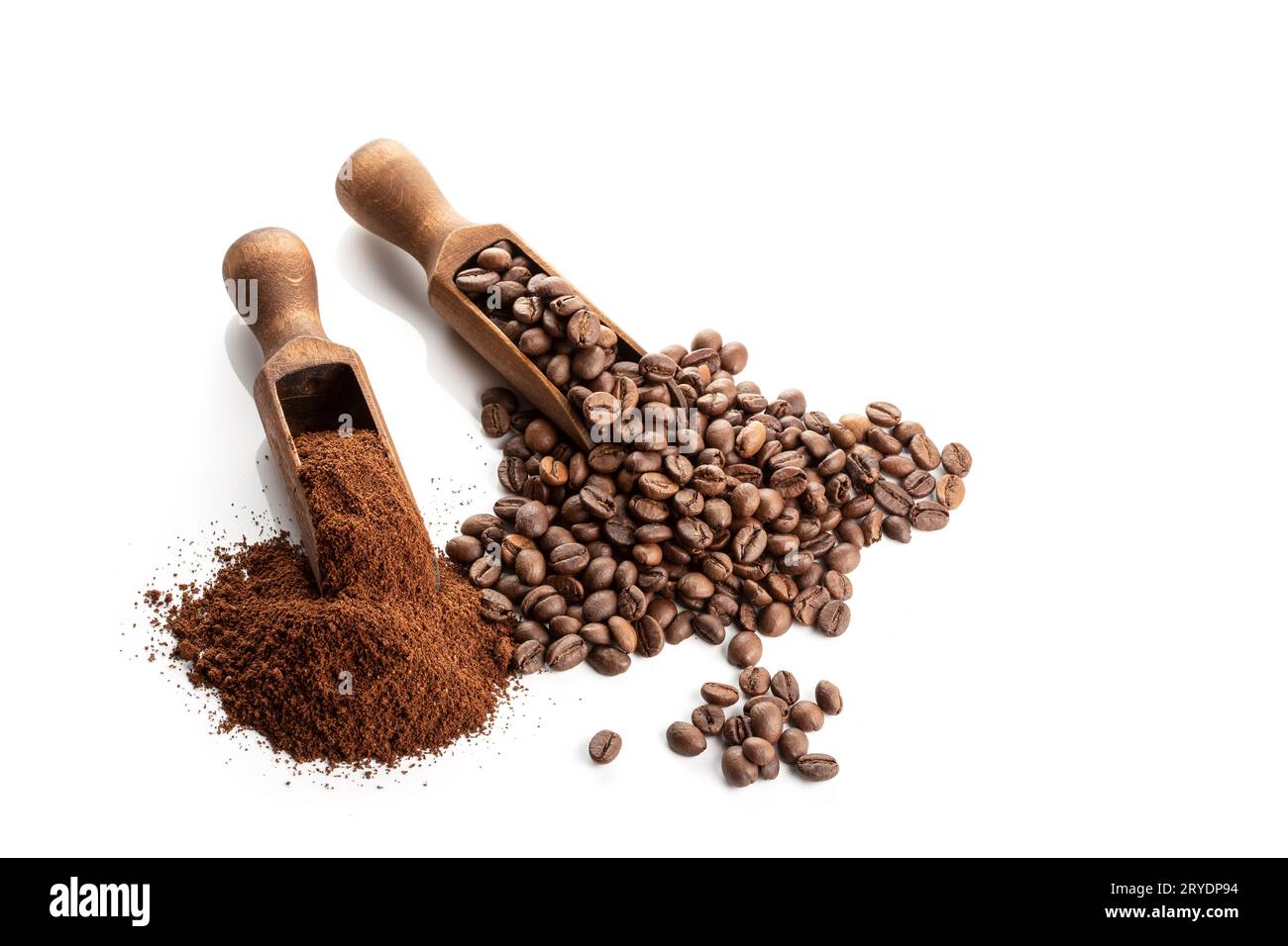 Coffee bean and ground isolated on white background Stock Photo - Alamy