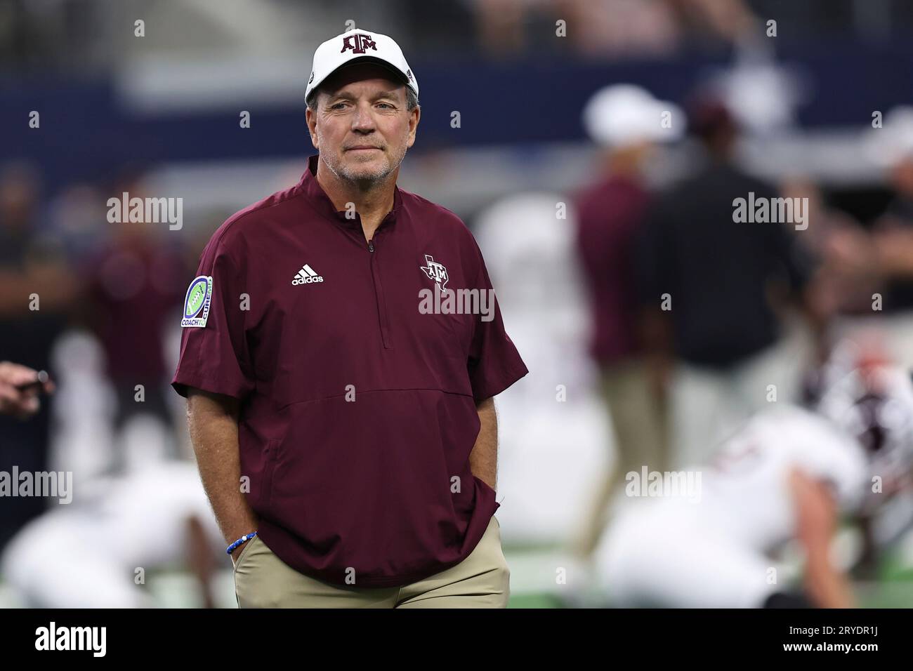 ARLINGTON, TX - SEPTEMBER 30: Aggies head coach Jimbo Fisher watches ...