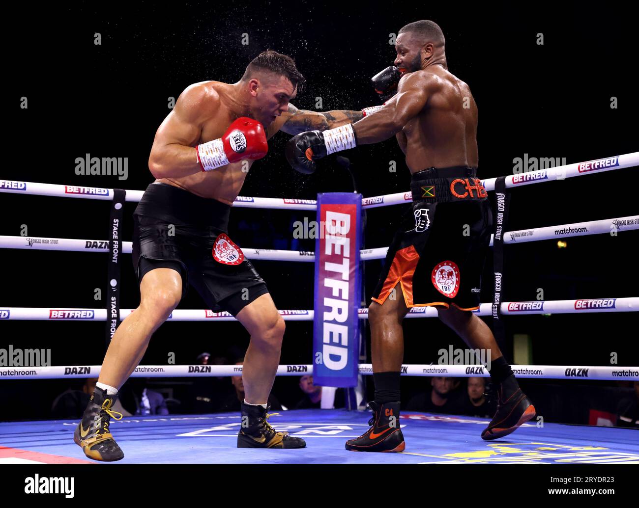 Cheavon Clarke (right) and Vasil Ducar in action during the ...