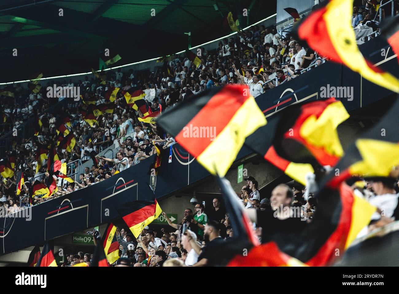 Wolfsburg, Volkswagen-Arena, 09.09.23: German flags during the friendly ...