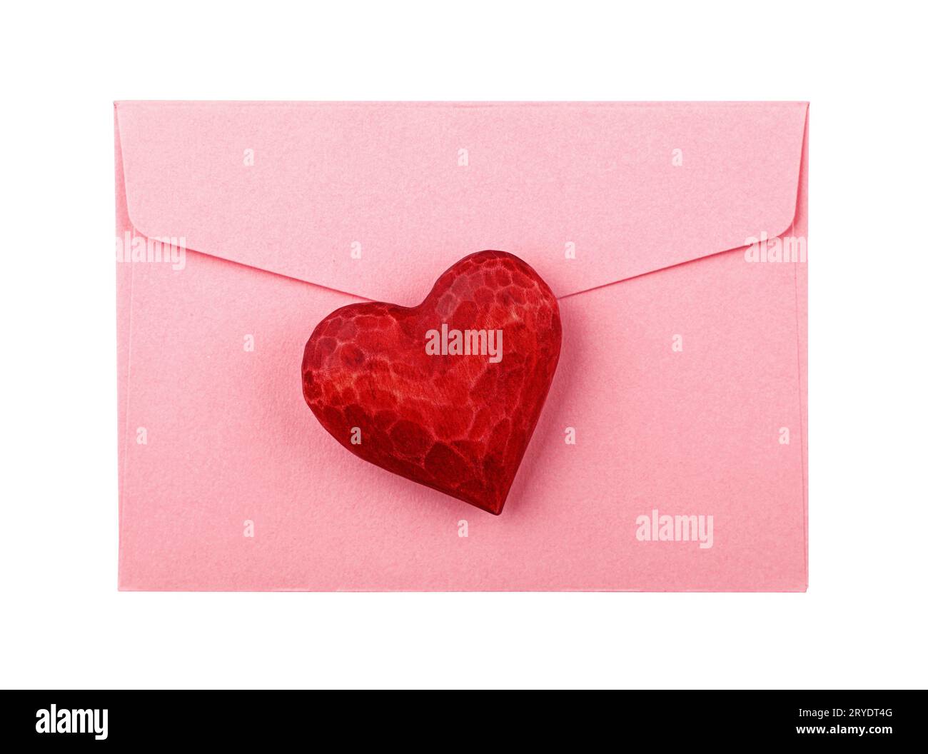 Red wooden heart on envelope isolated on white Stock Photo - Alamy