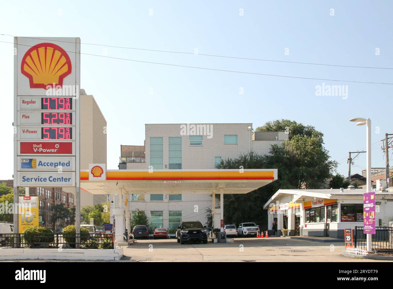 A Shell gas station shows prices over five dollars a gallon at a location on the northside of ...