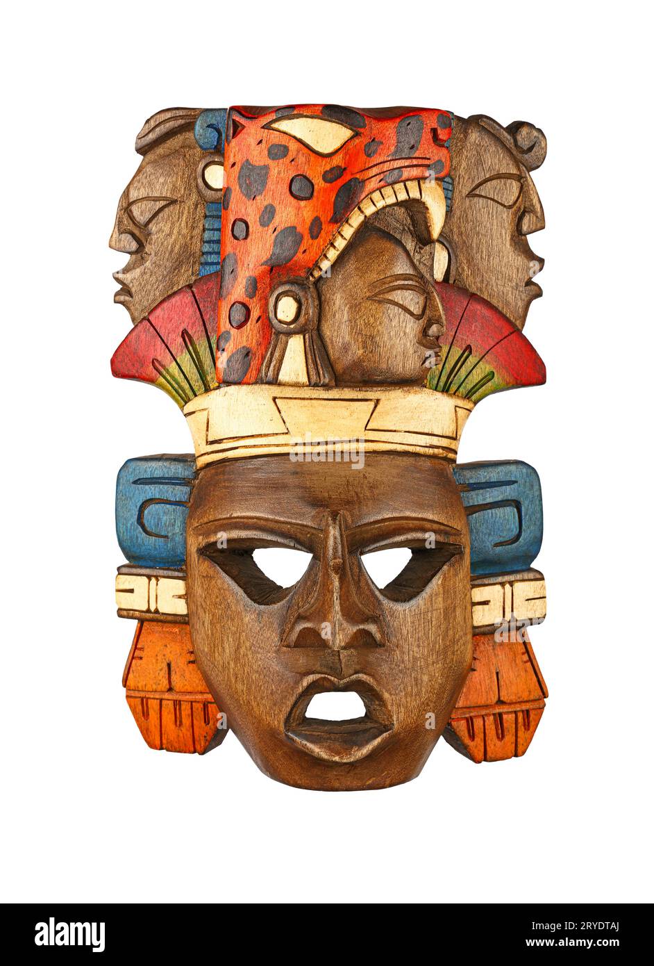 Wood carved painted Indian mask isolated white Stock Photo - Alamy