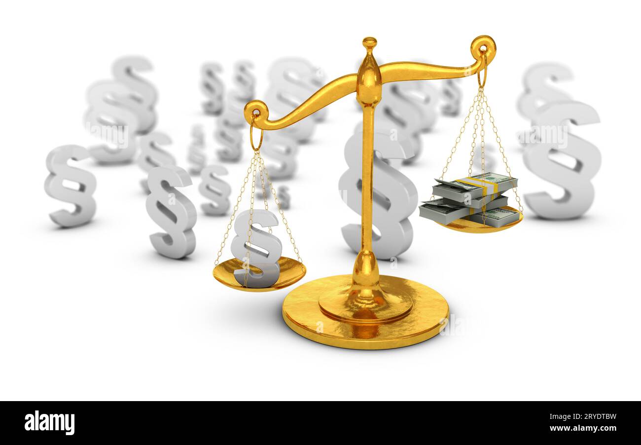 Paragraph and dollars on scales Stock Photo - Alamy