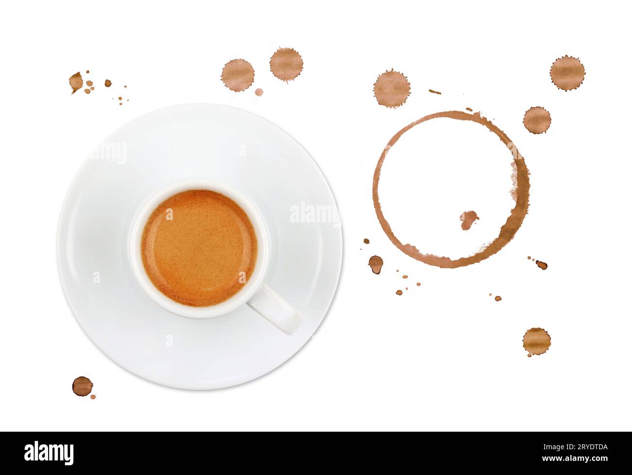 Coffee cup, stains and drops on white background Stock Photo - Alamy