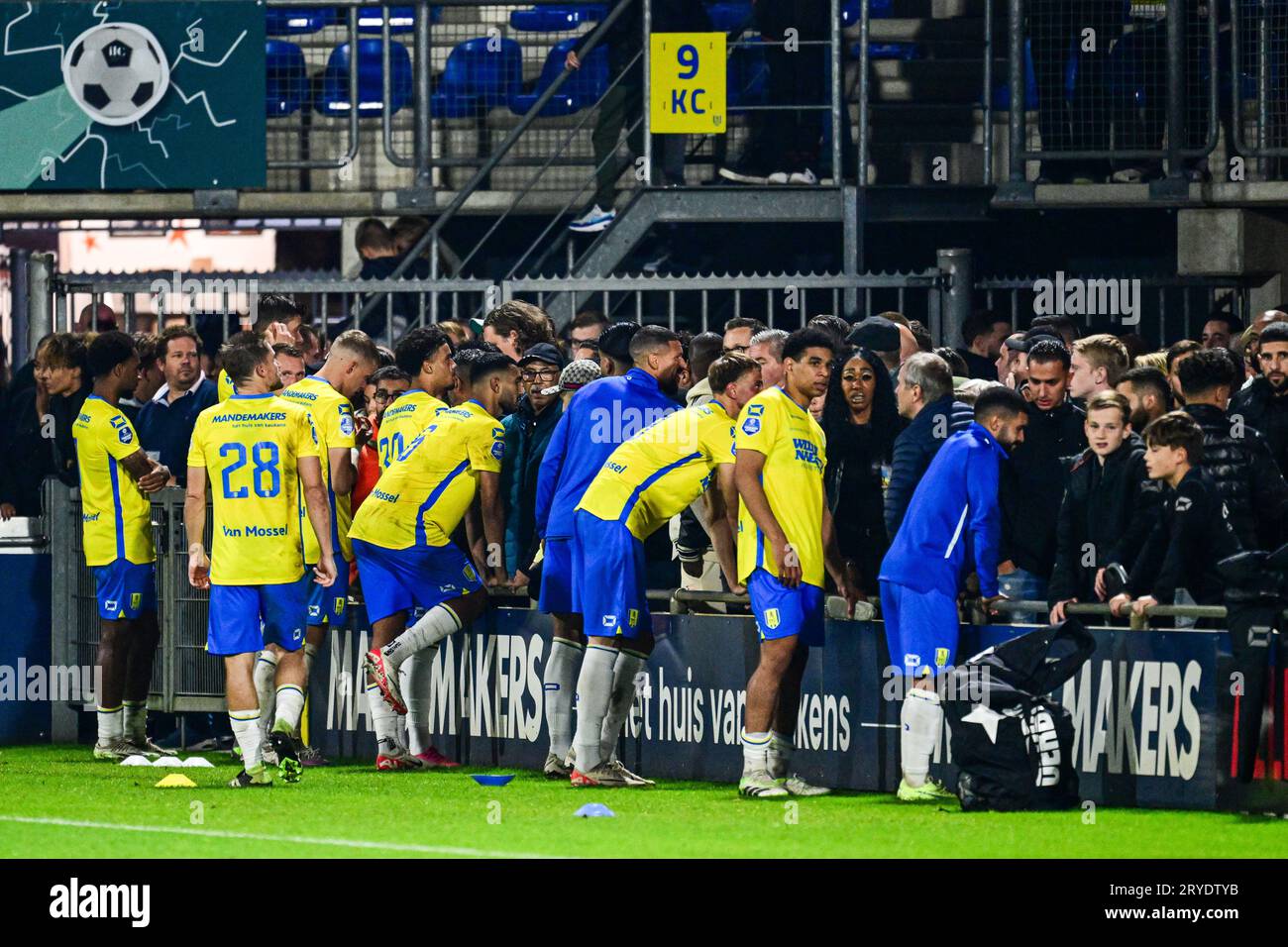 WAALWIJK - RKC players talk to fans after the serious injury of RKC Waalwijk goalkeeper Etienne ...
