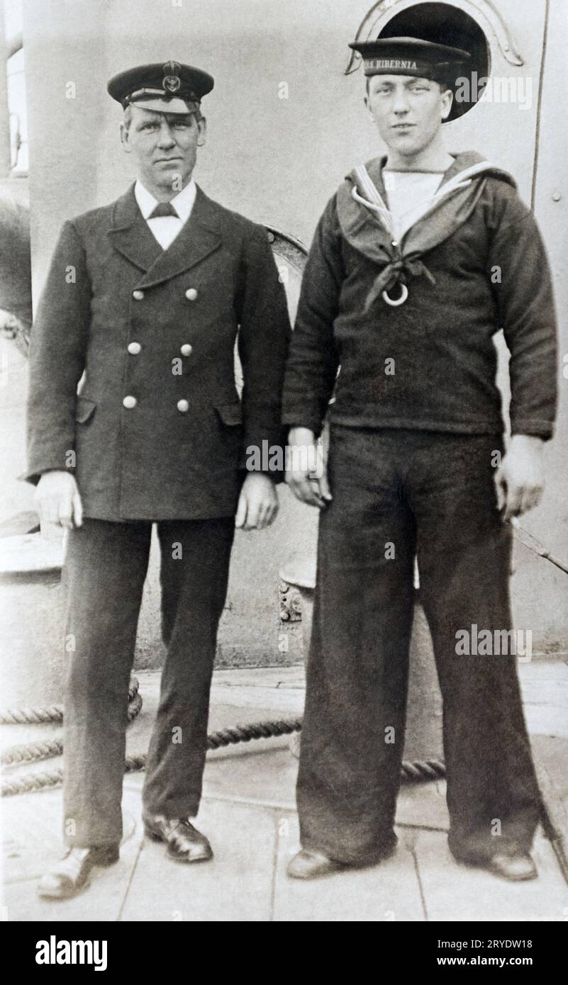 Sailors of the Royal Navy battleship HMS Hibernia, c. 1907-1919 Stock ...