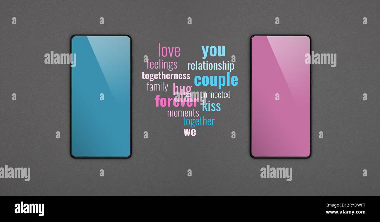 Two smartphones communication messages over grey Stock Photo - Alamy