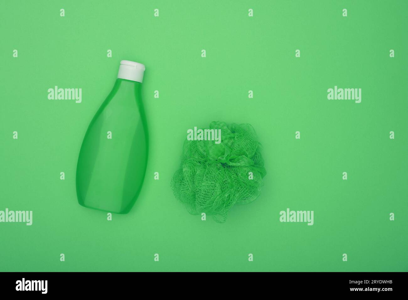 Close up one bottle of shower gel and feminine soft bath skin scrub ...