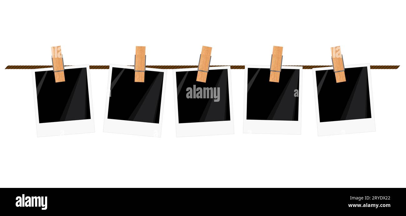 Vector illustration of five empty blank instant photo frame slides ...